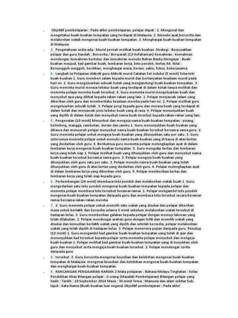 Contoh RPH Bahasa Melayu Pendidikan Khas | PDF
