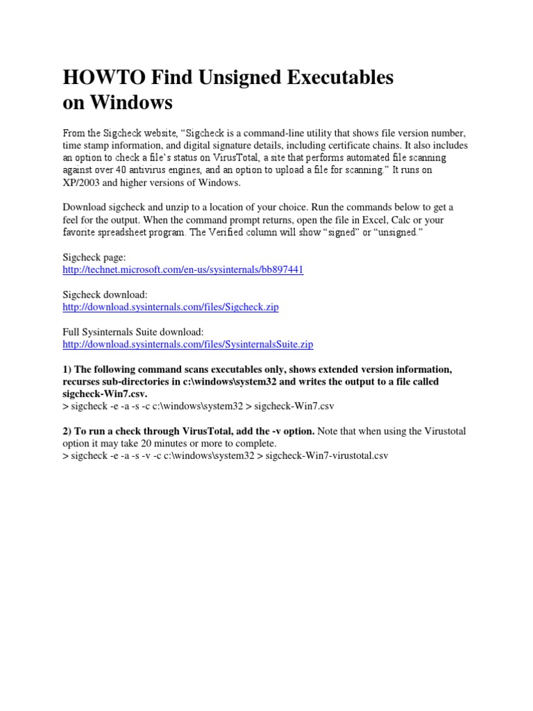 HOWTO Find Unsigned Executables On | PDF | Operating System Families ...
