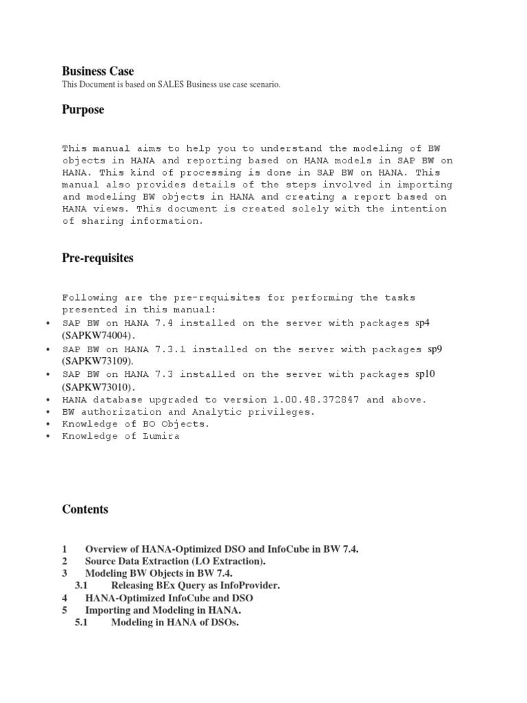 Step By Step Guide To Implement Modeling Scenarios In Sap Bw 7 4 On Hana Pdf Databases