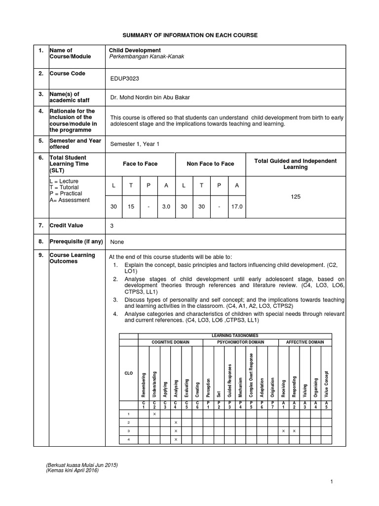 Child Development Course Overview | PDF | Child Development | Relationships