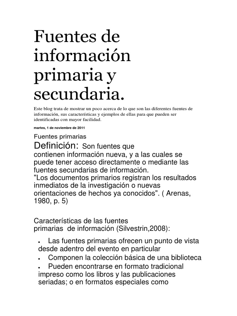 Fuentes Primarias y Secundarias: Definición y Ejemplos | PDF | Libros ...