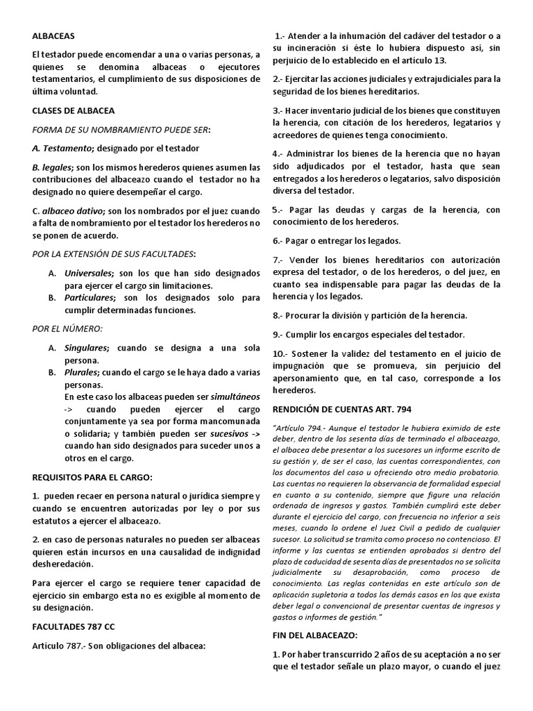 Clases de Albacea | Herencia | Voluntad y Testamento