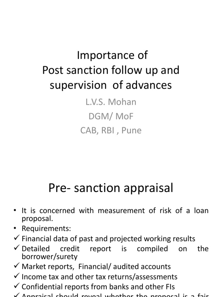 Importance of Post Sanction Follow Up Nafcub | PDF | Credit (Finance ...