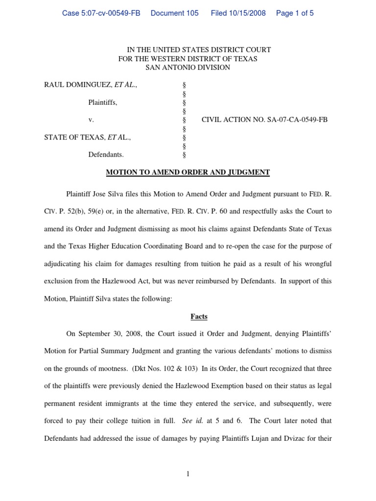 Dkt105 - Motion To Amend Judgment and Order | PDF | Mootness | Damages