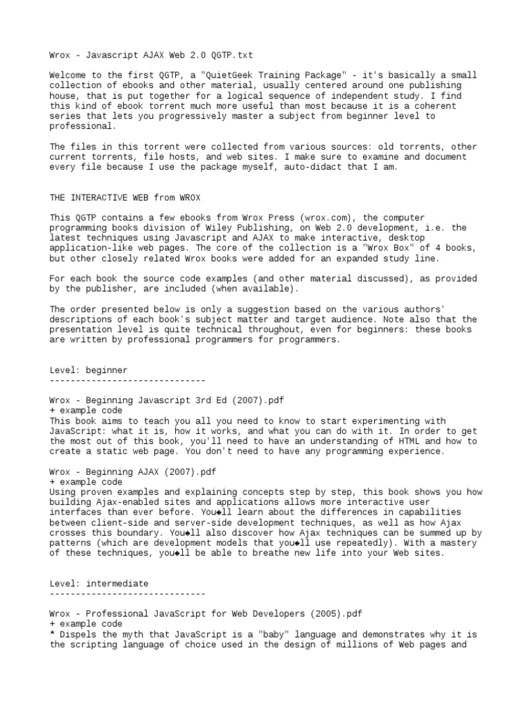 Wrox - Javascript AJAX Web 2.0 QGTP | Ajax (Programming) | Web Application Wrox - Javascript AJAX Web 2.0 QGTP | Ajax (Programming) | Web Application