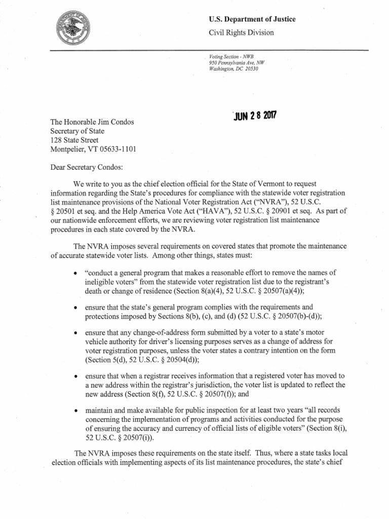 DOJ NVRA letter