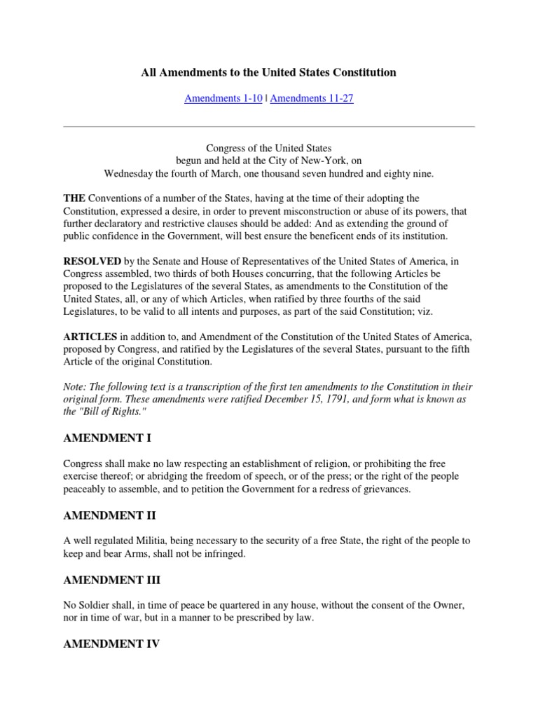 US Constitution Amendments | PDF | United States Constitution ...