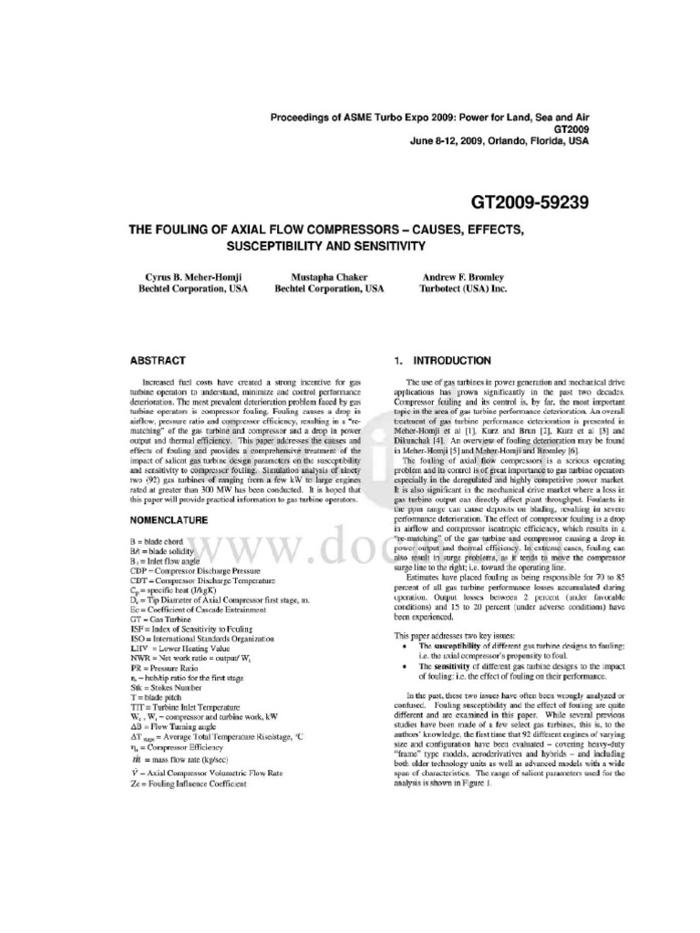 Fouling in Axial Compressor of Gas Turbines Nuovo | PDF | Turbine | Gas ...