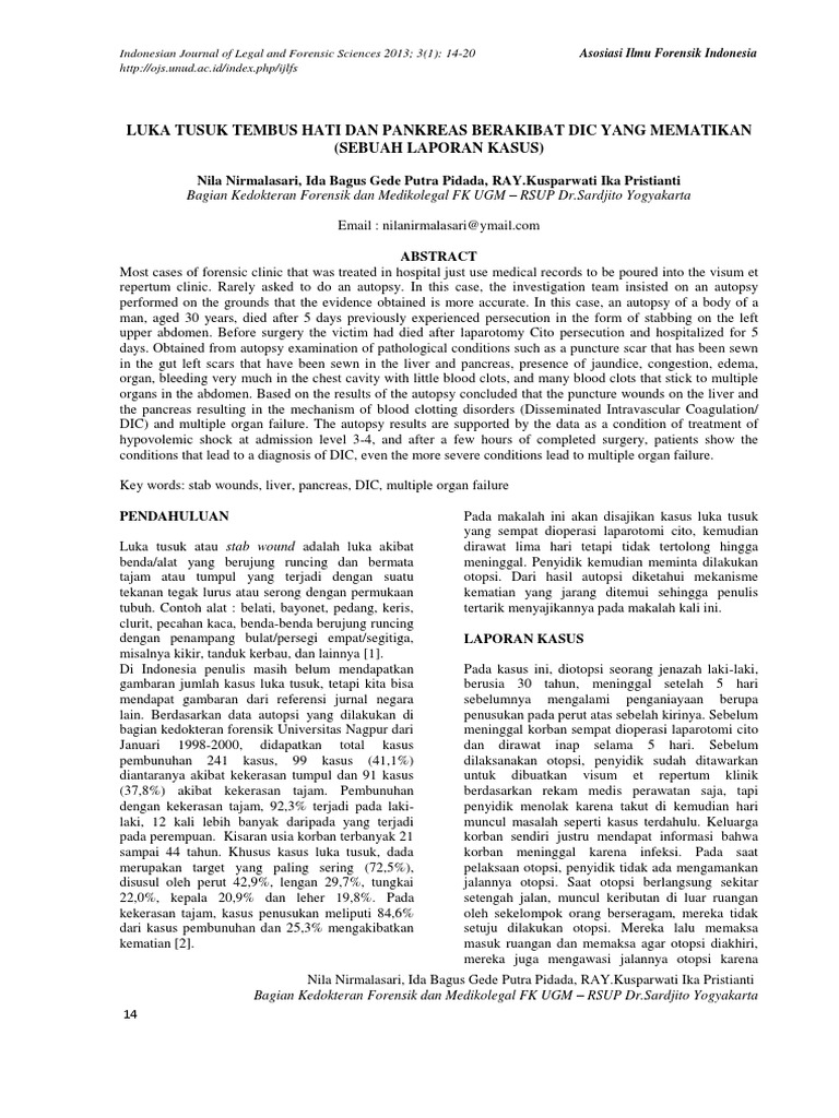 Luka Tusuk Tembus Hati Dan Pankreas Berakibat Dic Yang Mematikan ...