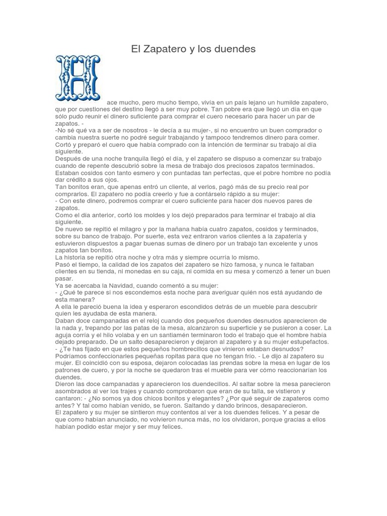 El Zapatero y Los Duendes | PDF | Dinero | Ocio