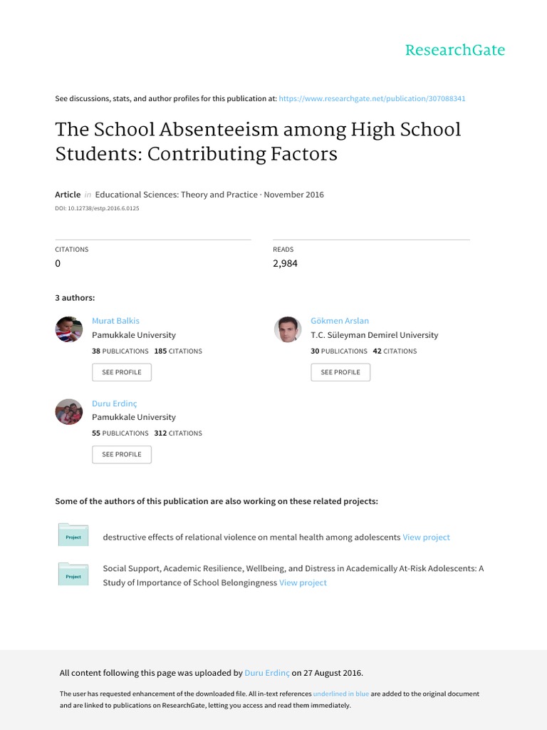 The School Absenteeism Among High School Students | Motivation | Self ...