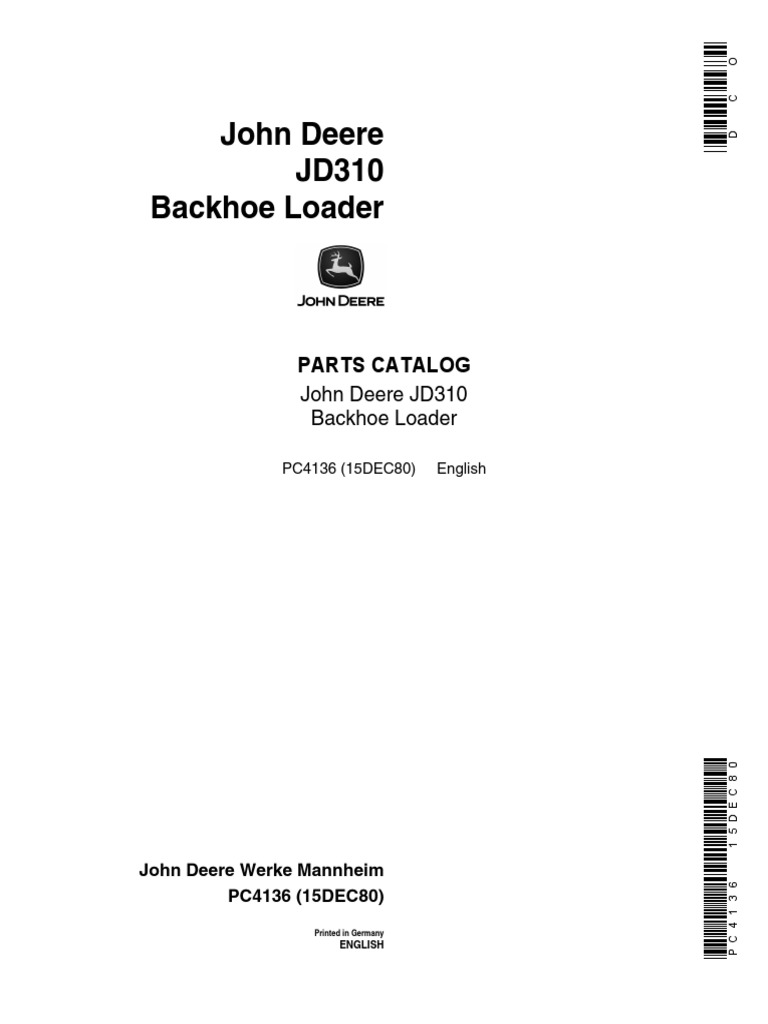 John Deere JD310 Backhoe Loader Parts Catalog | PDF