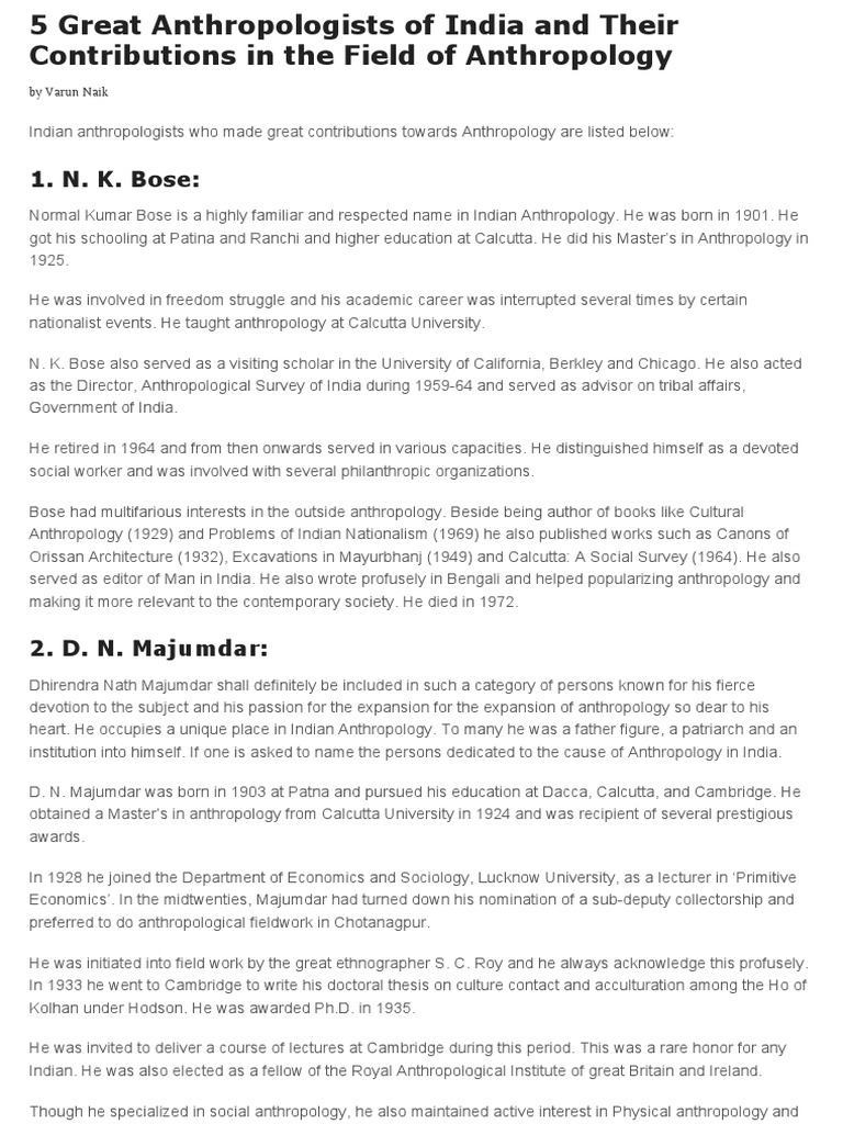 5 Great Anthropologists of India and Their Contributions in The Field ...
