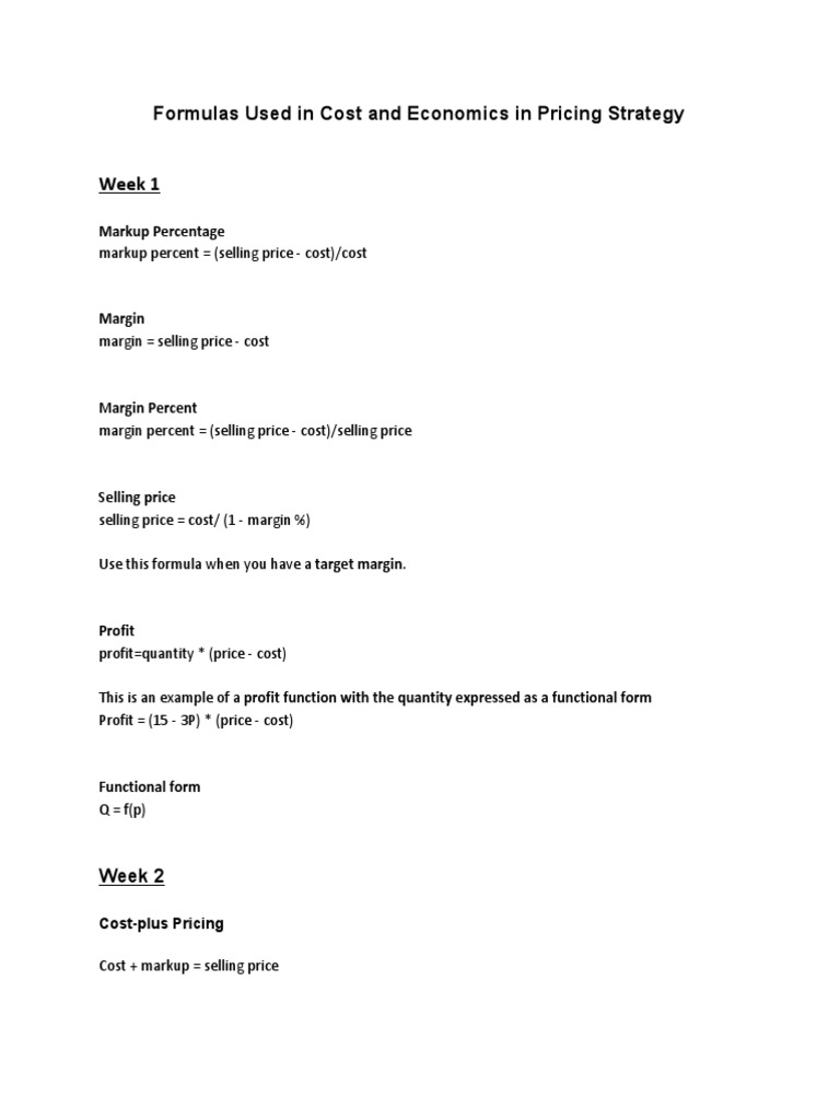 Cost Based Pricing Formulas | Download Free PDF | Elasticity (Economics ...