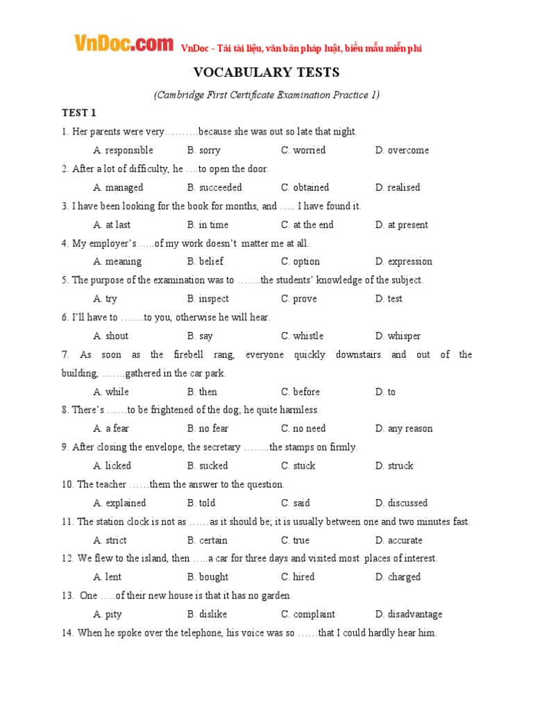 Cambridge First Certificate Examination Practice 1 | PDF