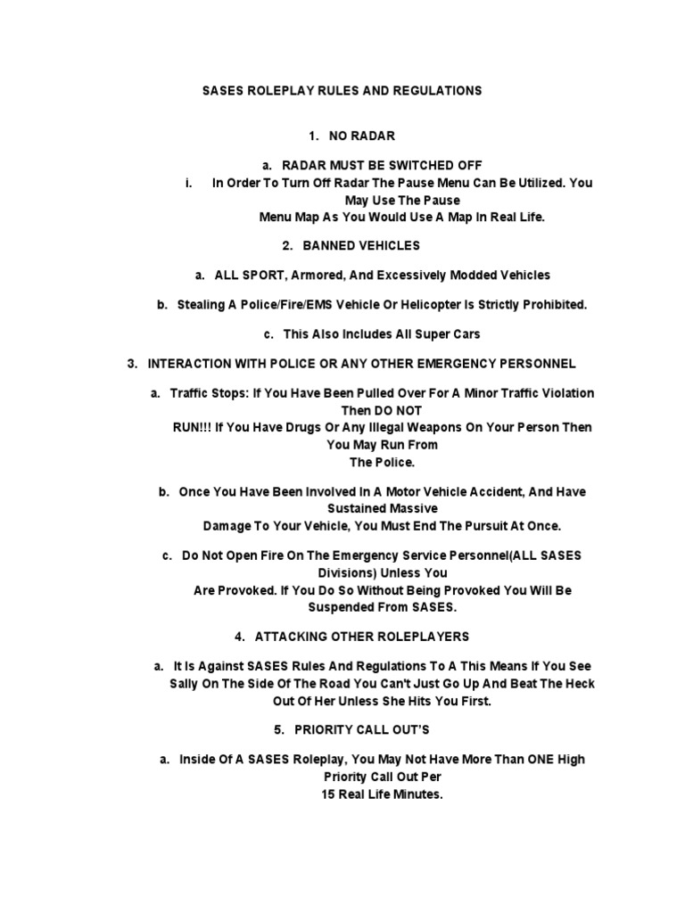 SASES Roleplay Rules | PDF | Traffic | Police