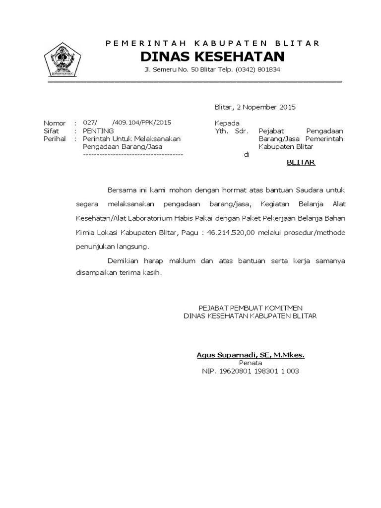 Surat Dari PPK Ke PPBJ | PDF