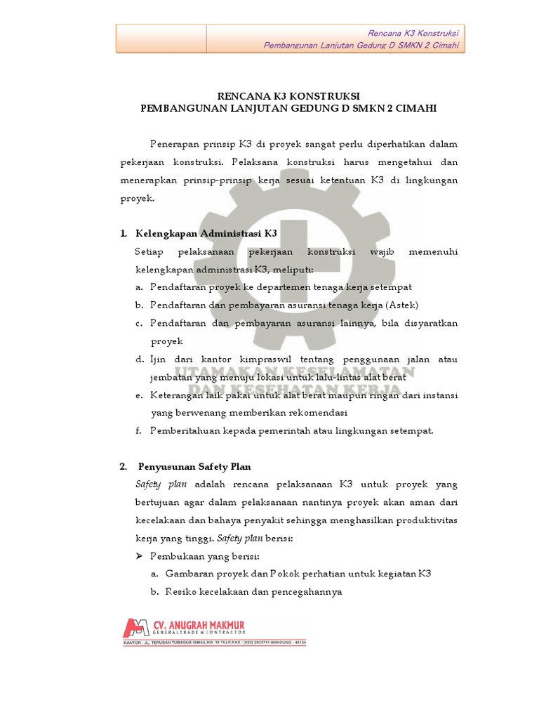 Rencana K3 Konstruksi | PDF