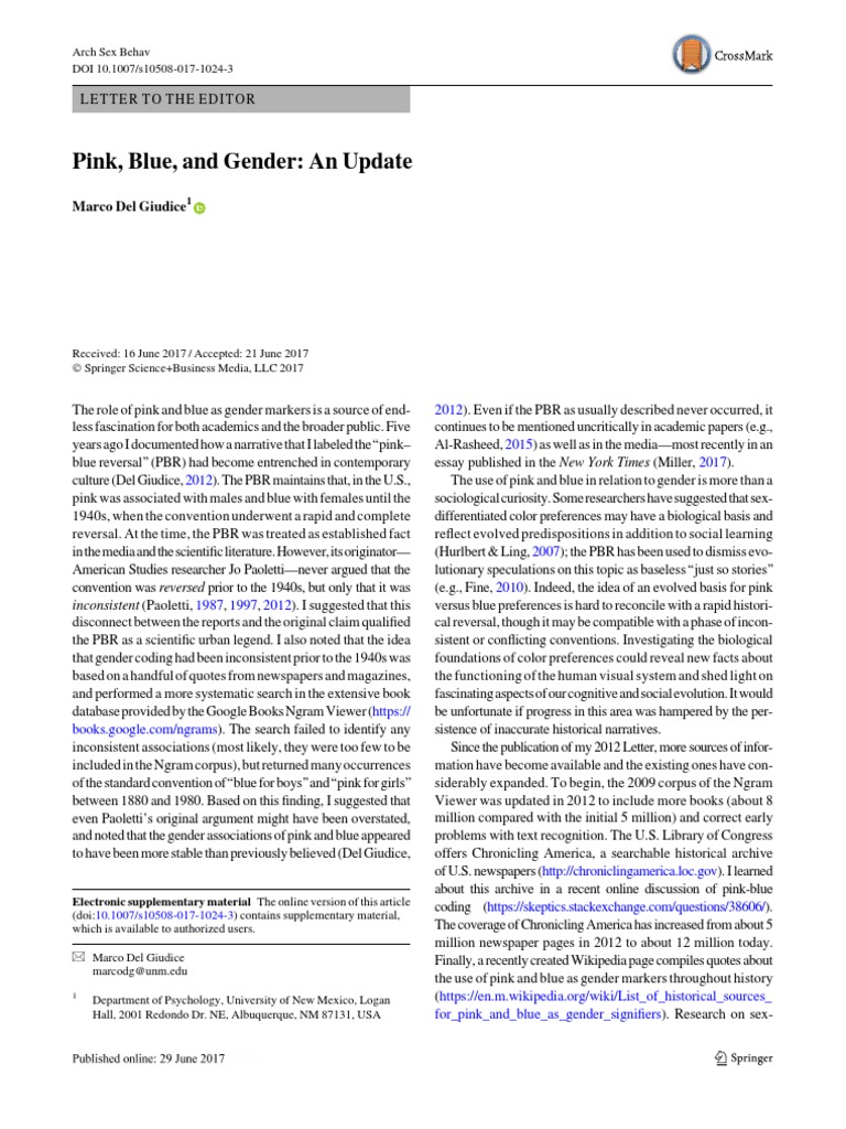 Pink, Blue, and Gender: An Update | PDF | Gender | Gender Studies