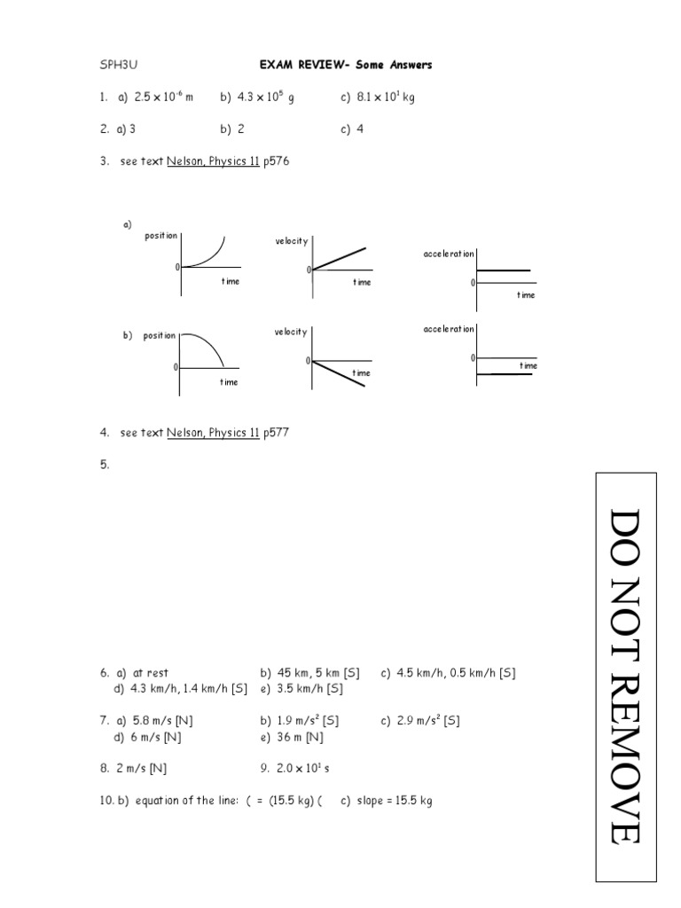 SPH3U Exam Review Ans | PDF | Chemistry | Applied And Interdisciplinary Physics