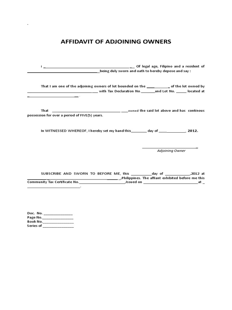 Affidavit of Adjoining Owners: Witnessed Whereof | PDF