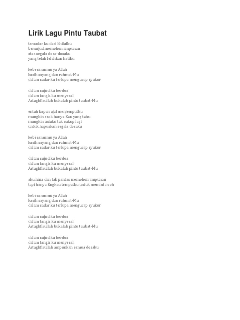 Lirik Lagu Pintu Taubat | PDF