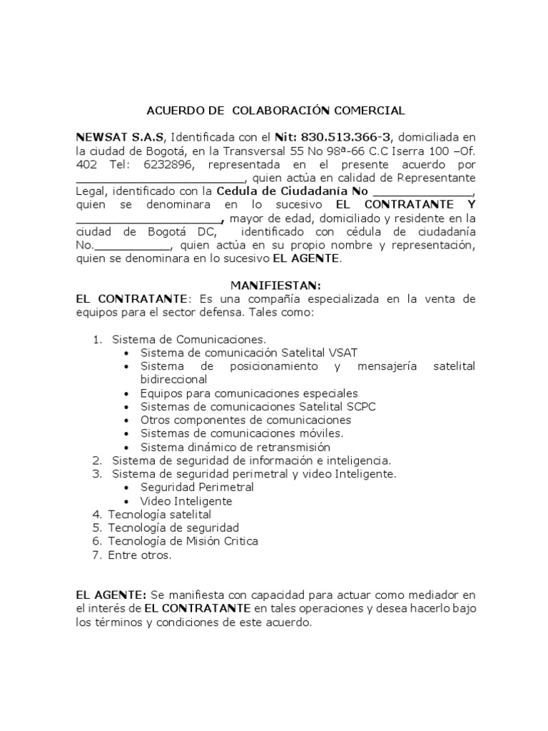 ACUERDO DE COLABORACIÓN COMERCIAL-MODELO.docx | Pagos | Business
