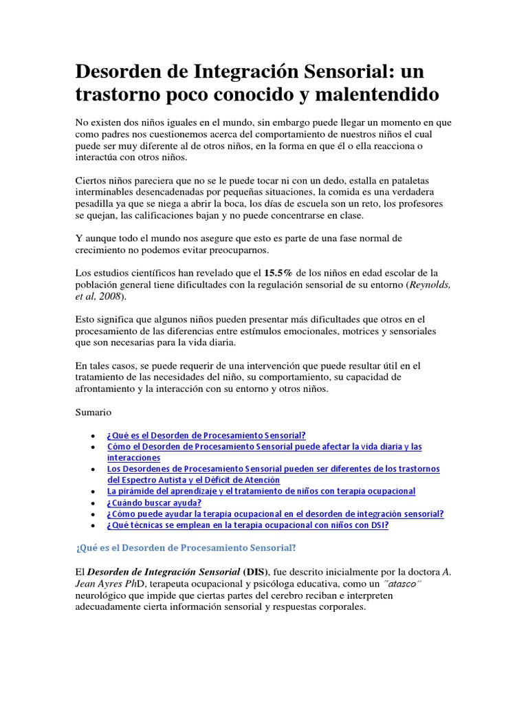Desorden de Integración Sensorial | PDF | Desorden hiperactivo y deficit de atencion | Autismo