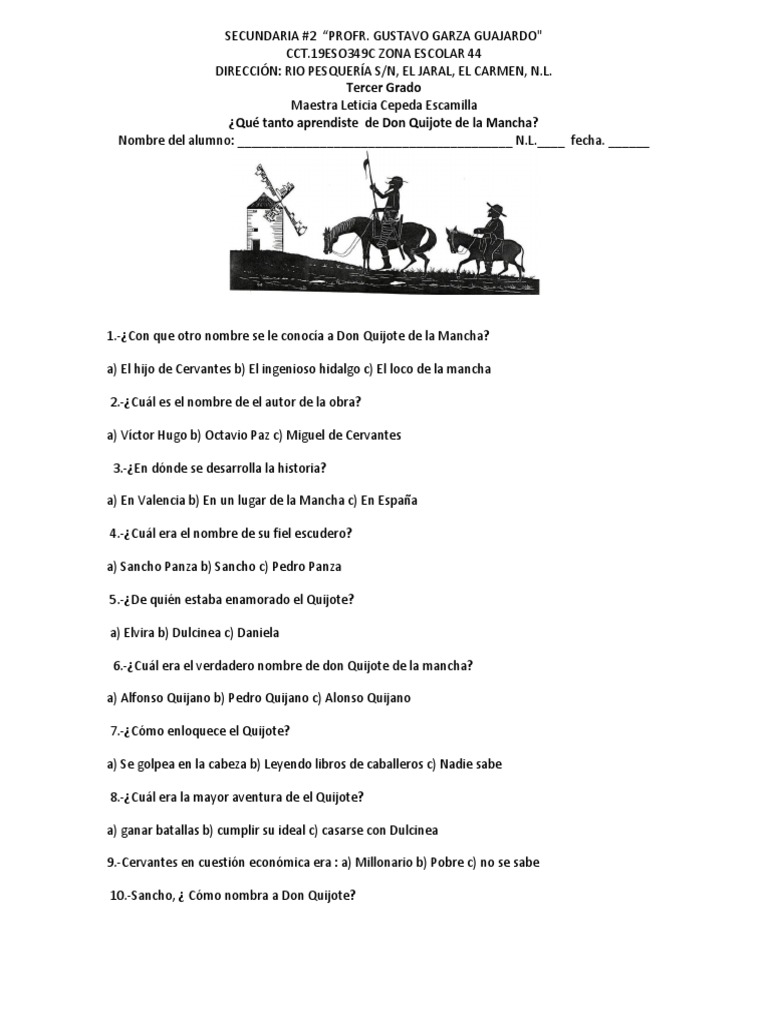 Examen Del Quijote | PDF | Don Quijote | Miguel De Cervantes