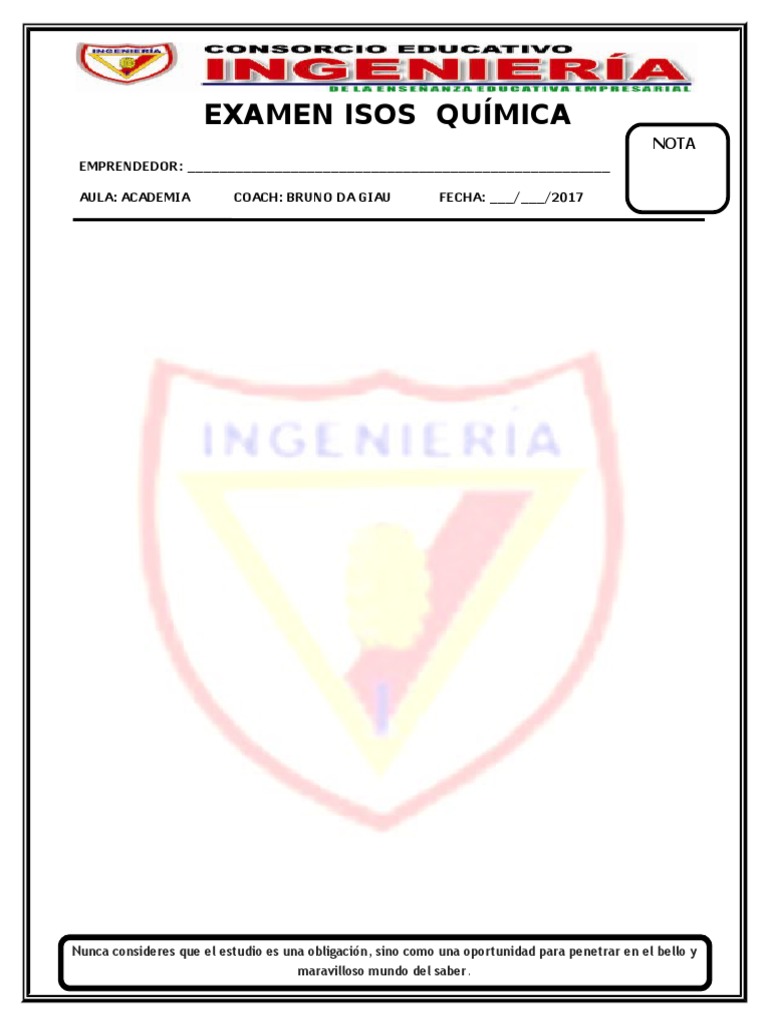 Examen Iso Química Academia | PDF | Redox | Ingeniería de Procesos Químicos