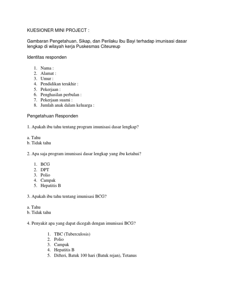 Kuesioner Mini Project Kiki | PDF