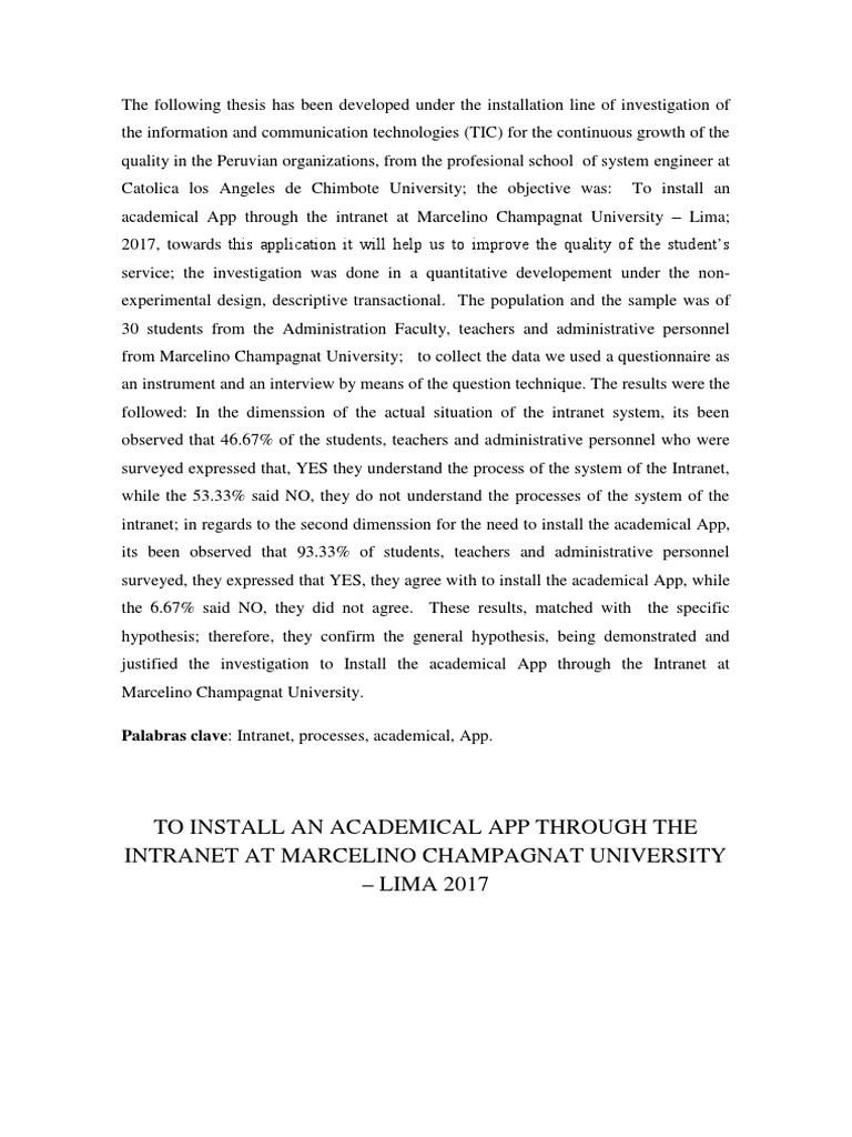 The Following Thesis Has Been Developed Under The Installation Line of ...