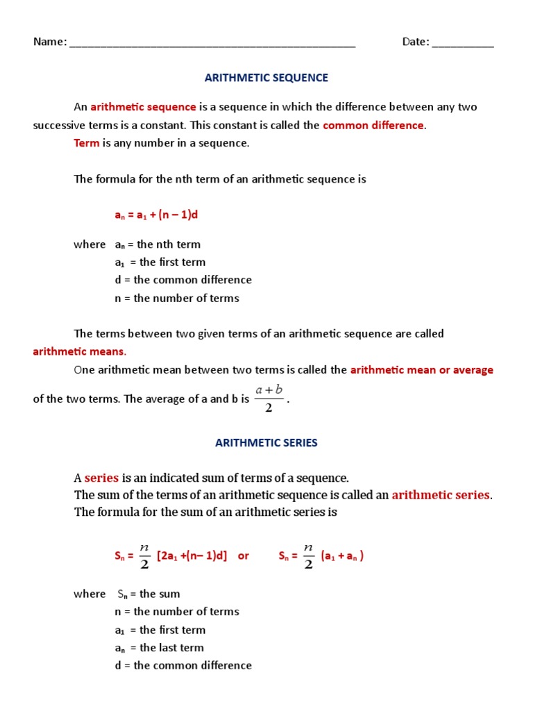 Arithmetic Sequence Common Difference Term | PDF | Arithmetic | Applied ...