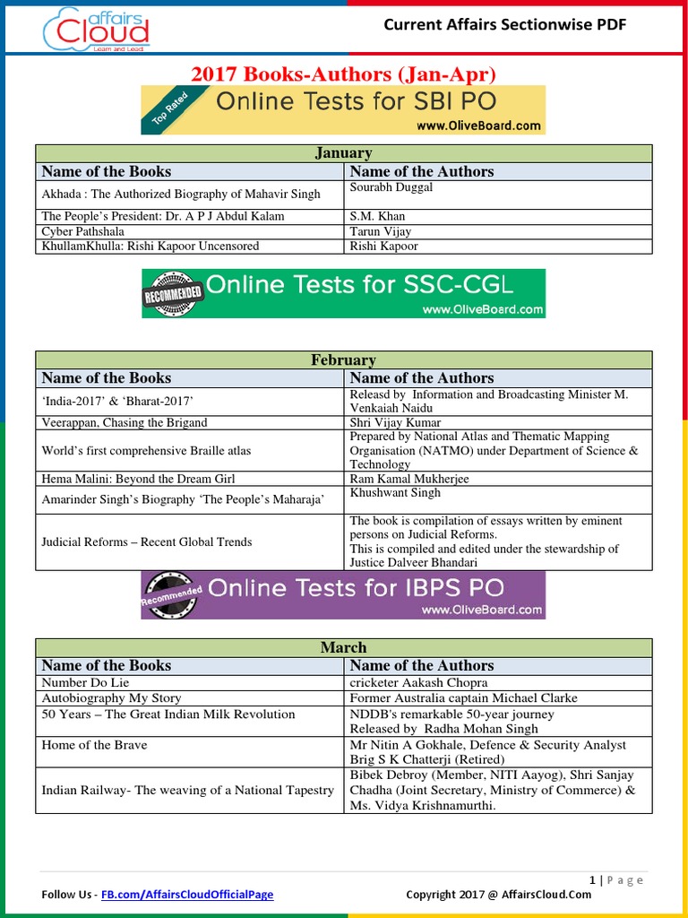 2017 Books-Authors (Jan-Apr) : January Name of The Books Name of The ...