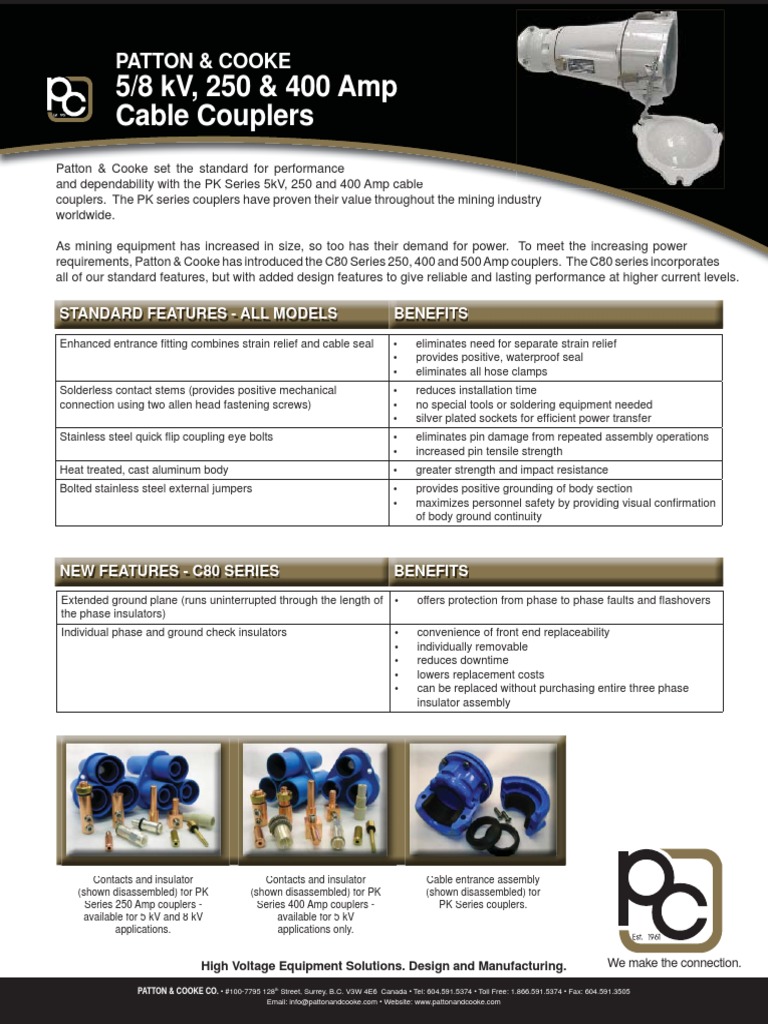 5/8 KV, 250 & 400 Amp Cable Couplers: Patton & Cooke | PDF | Screw | Insulator (Electricity)