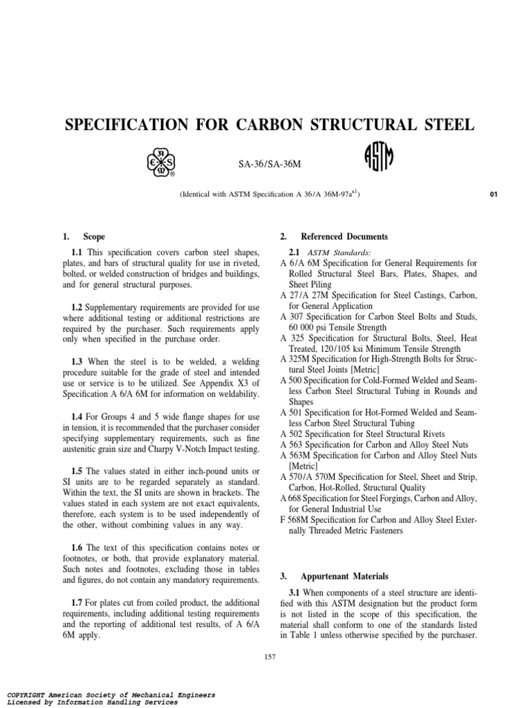 Asme Sa-36 Sa-36m Specification For Carbon Structural Steel PDF | PDF ...