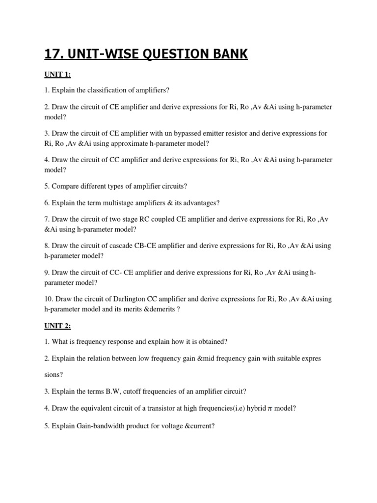 Unit-Wise Question Bank | PDF | Amplifier | Field Effect Transistor