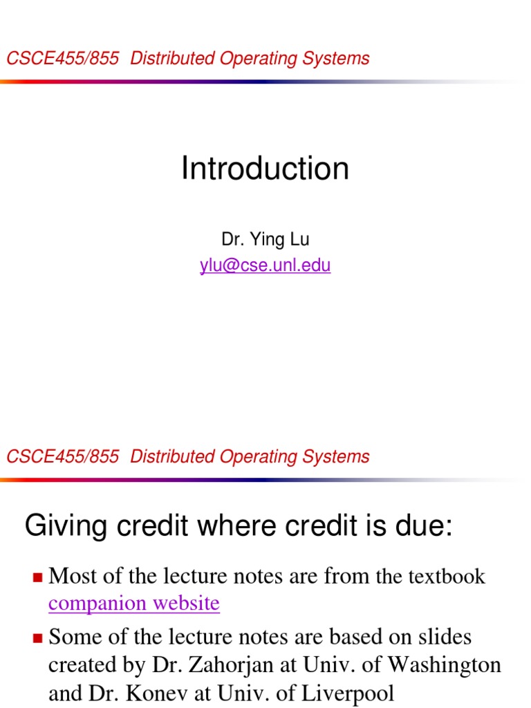 CSCE455/855 Distributed Operating Systems: Dr. Ying Lu | PDF | Operating System | Scalability
