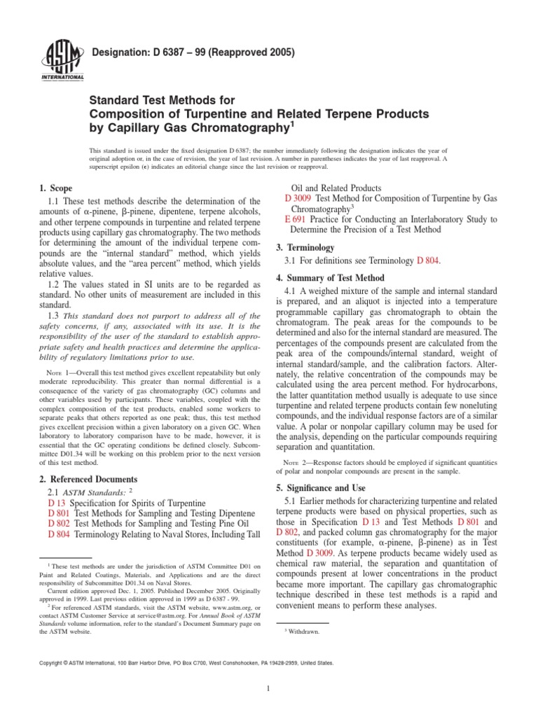 ASTM For Turpentine | Download Free PDF | Gas Chromatography | Chromatography