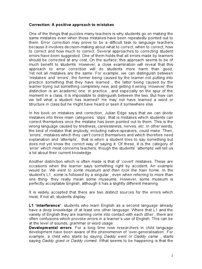 Correction: A Positive Approach To Mistakes | PDF | Human Communication ...
