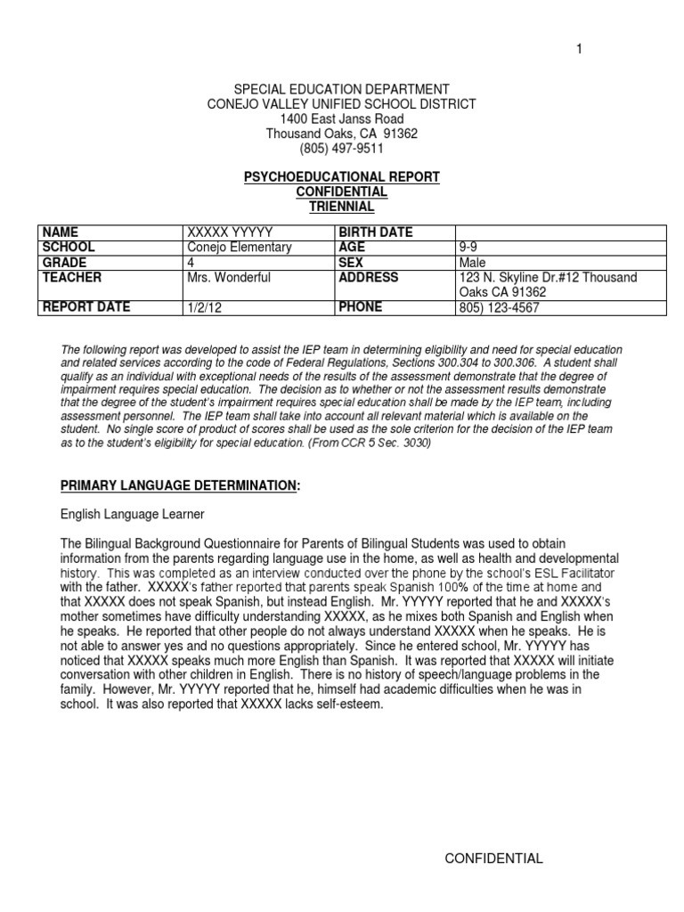 Bilingual Assessment, Elementary School Example PDF | PDF | Attention ...