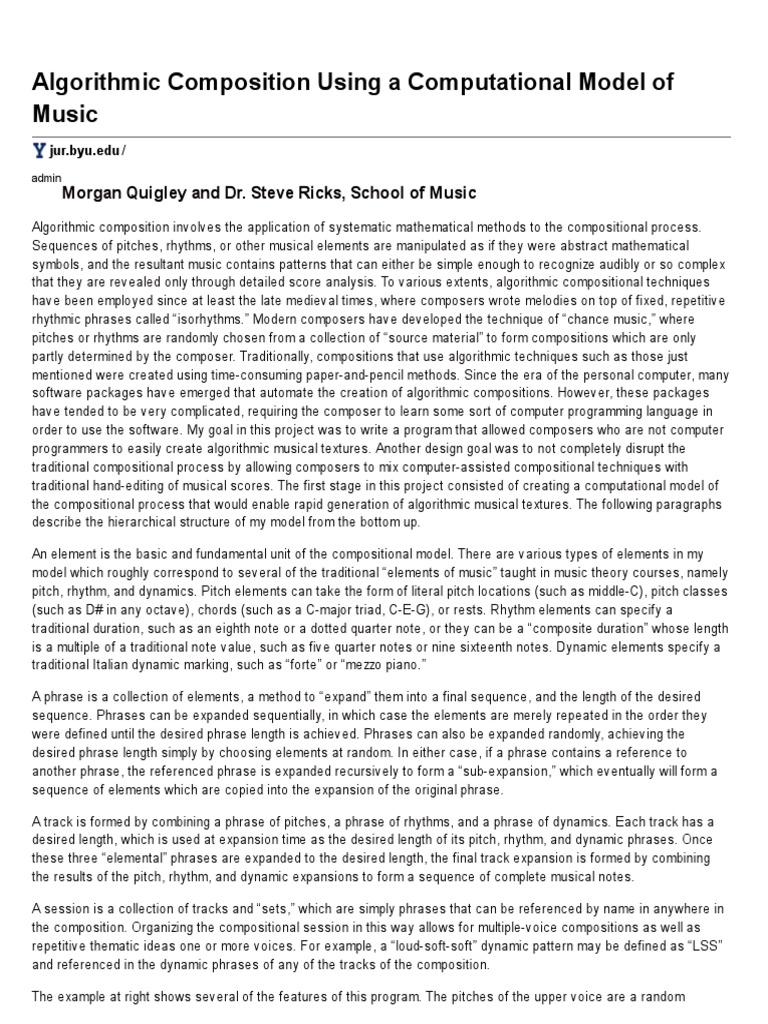 Automating Algorithmic Composition: The Development of the Universal ...