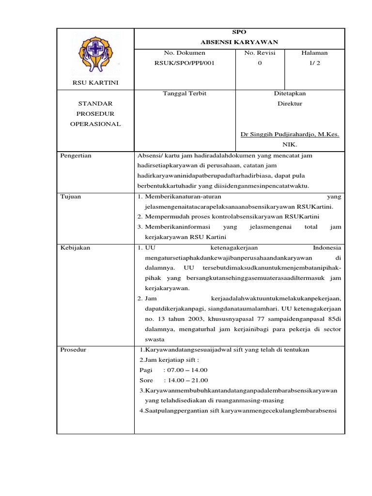 SOP Absensi Karyawan RSU Kartini | PDF