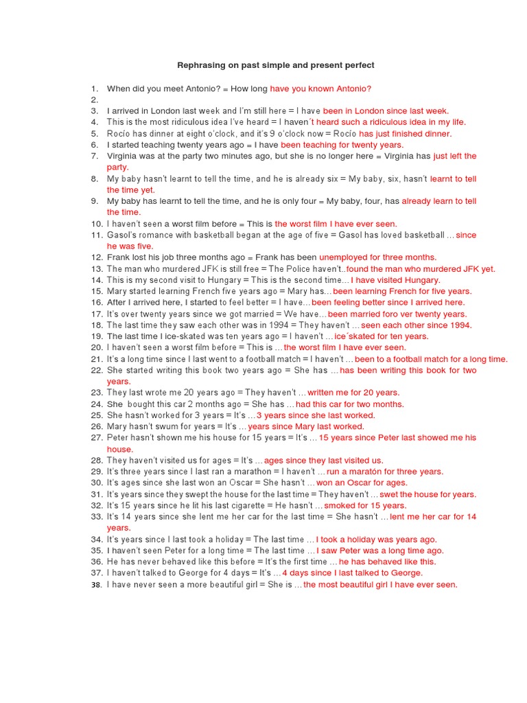 Rephrasing Past Simple + Present Perfect | PDF | Leisure