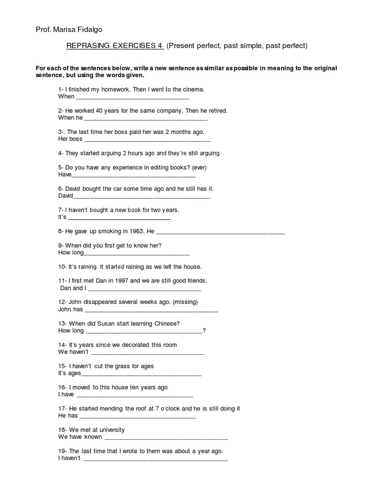 Rephrasing Mixed Tenses 02 | PDF | Leisure