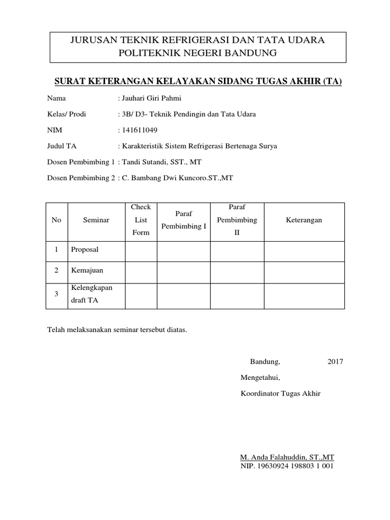 Surat Keterangan Kelayakan Sidang Tugas Akhir | PDF