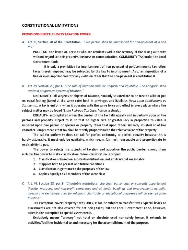 Constitutional Limitations Taxation1 | PDF | Tax Exemption | Taxes