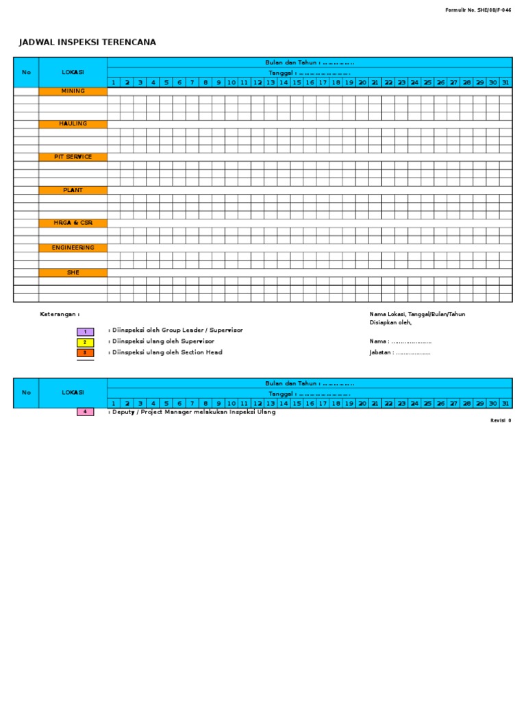 SHE 08 F046 R0 Form Jadwal Inspeksi Terencana | PDF