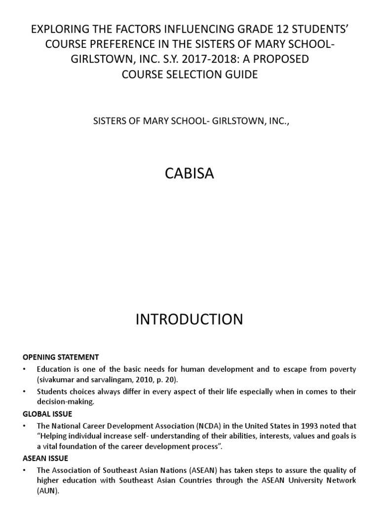 Factors Influencing Course Preference in Grade 12 | PDF | Sampling ...