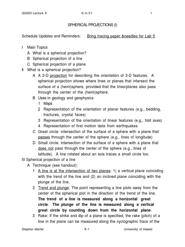 SPHERICAL PROJECTIONS (I) Lecture 08 | PDF | Sphere | Circle